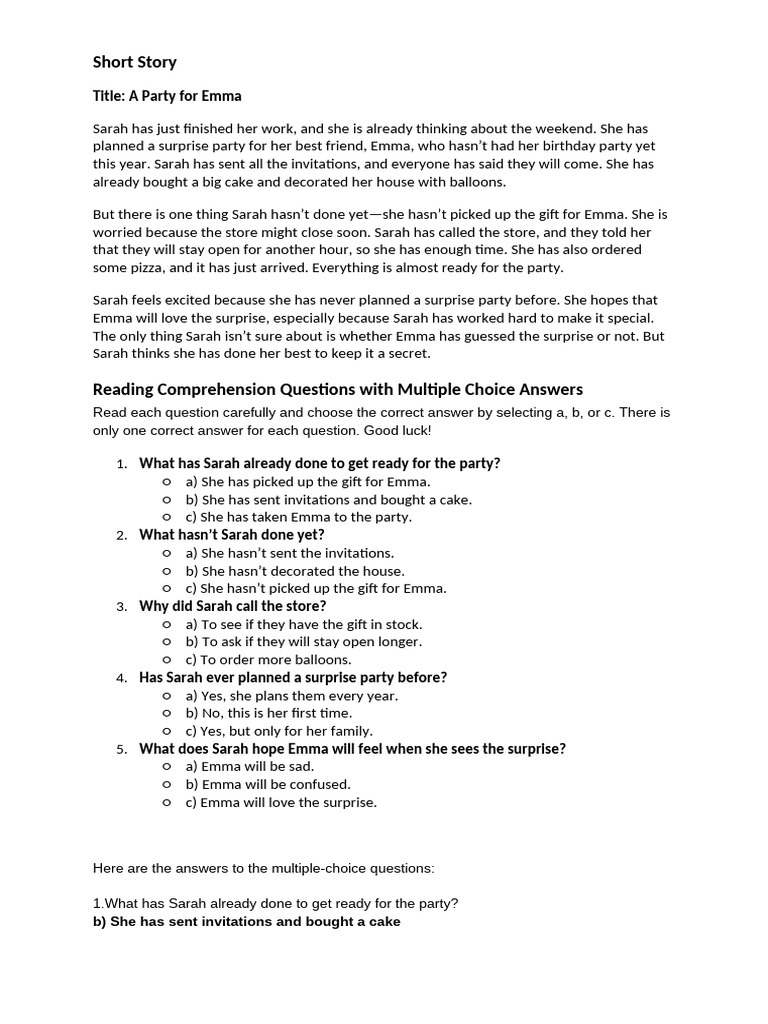 A Party For Emma. Short Story | PDF