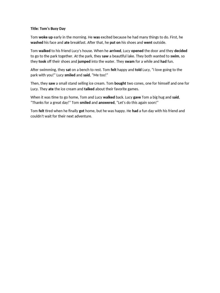 Tom's Busy Day Adventure | PDF