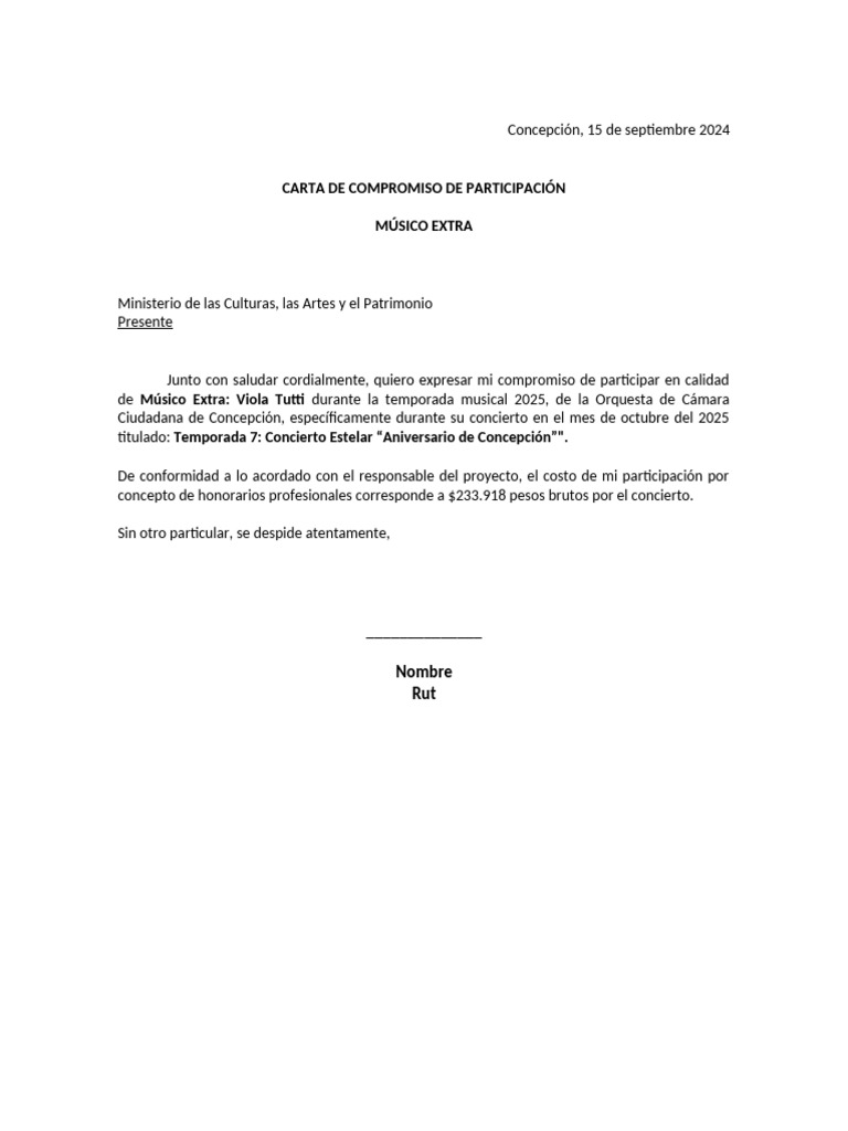 Modelo Carta de Compromiso | PDF