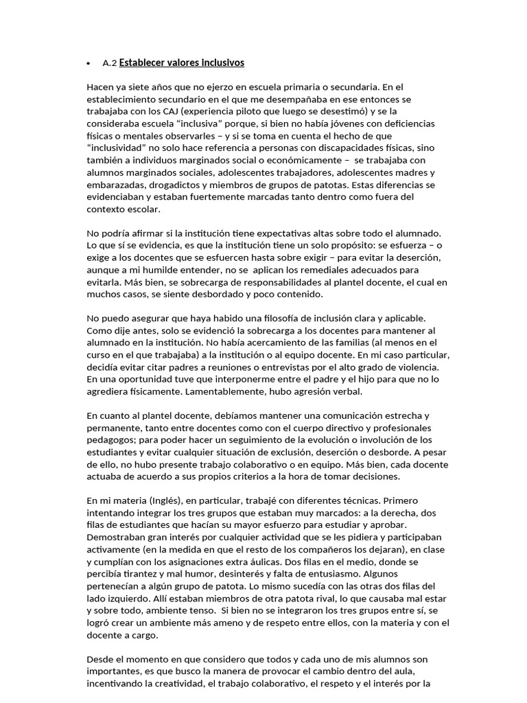 Establecer Valores Inclusivos | PDF | Escuelas | Institución