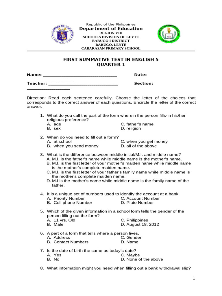 First Periodic Test English 5 2024-2025 | PDF | Language Mechanics ...