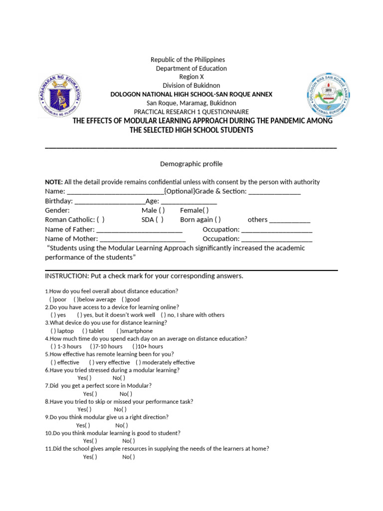 VIA QUESTIONNAIRE | PDF | Learning | Distance Education