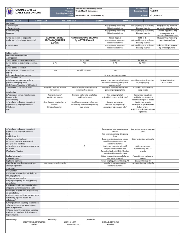 DLL_FILIPINO 3_Q2_W9 | PDF