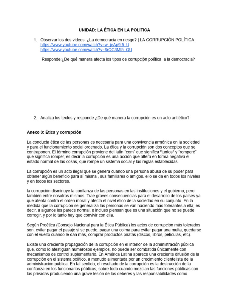 Ficha de trabajo DPSC 10°.docx | PDF | Moralidad | Corrupción política