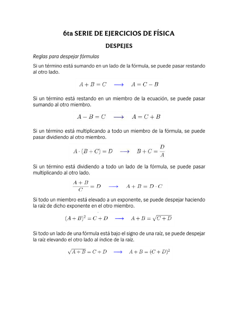 6ta SERIE DE EJERCICIOS DE FÍSICA | PDF
