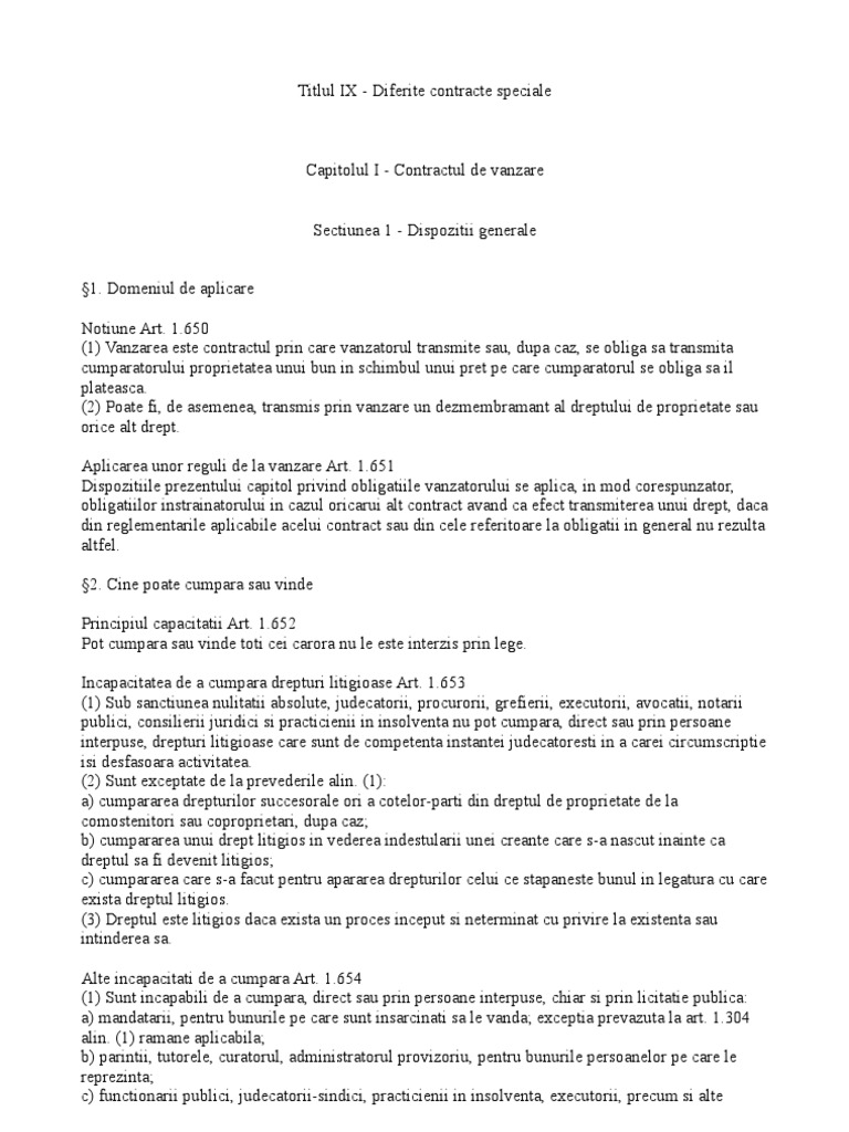 Contracte Speciale - Cod Civil Nou | PDF