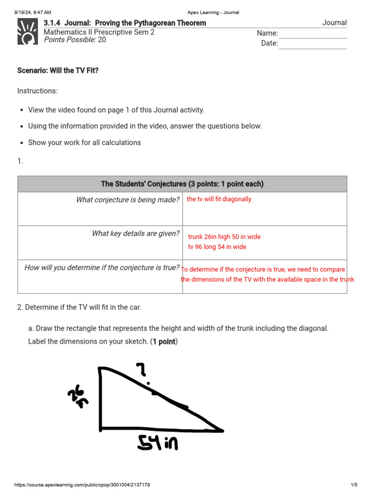 3.1.4 Journal Proving The Pythagorean Theorem | PDF | Elementary Mathematics | Geometry
