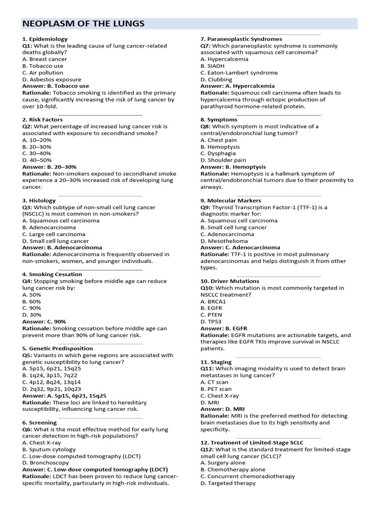 NEOPLASM OF THE LUNGS | PDF | Lung Cancer | Pneumonia