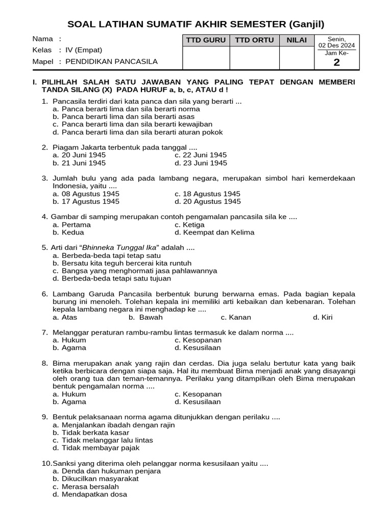 LATIHAN SAS GANJIL_PANCASILA | PDF