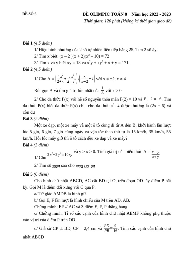 ĐỀ SỐ 6 - HSG TOÁN 8 | PDF
