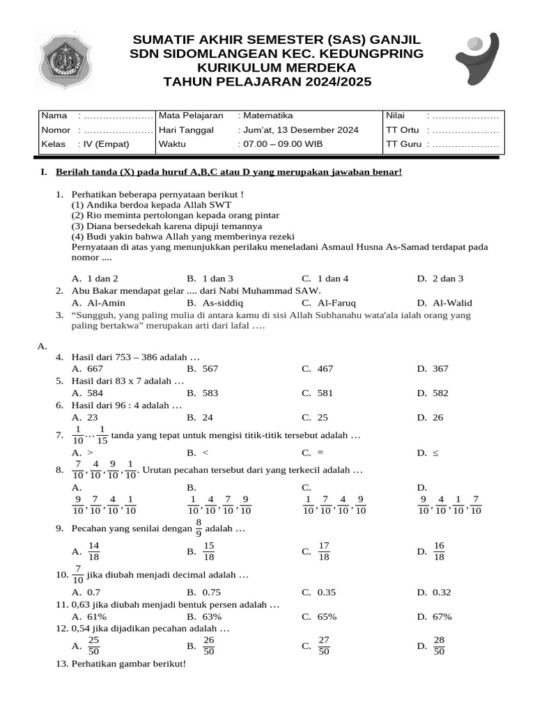 Contoh Master Soal Kelas 3 | PDF