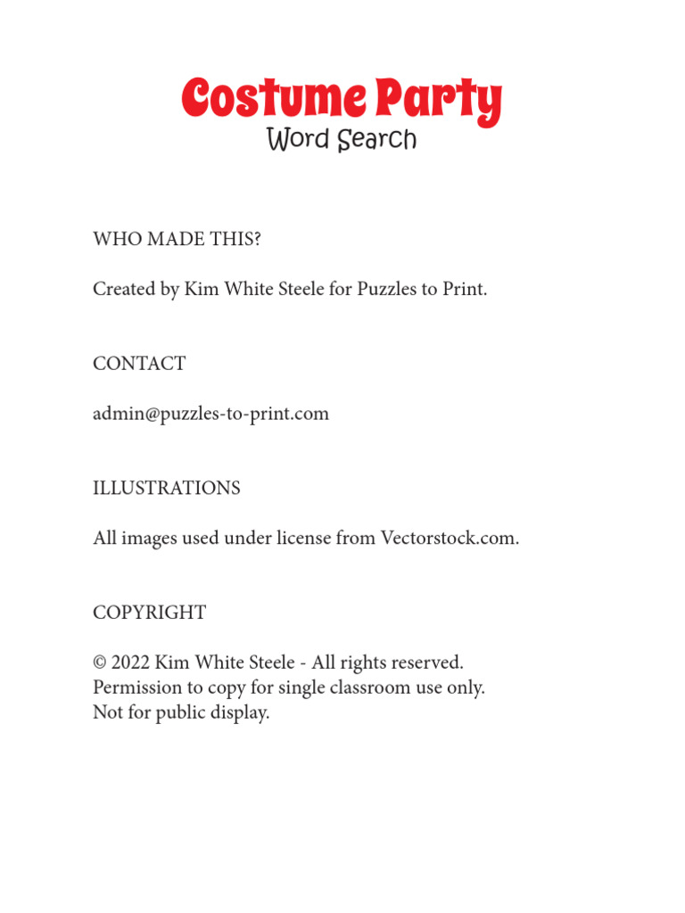 Costume Party Word Search | PDF