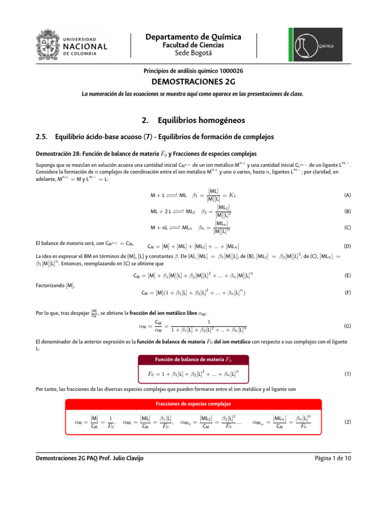 Demostraciones 2G PAQ Equilibrios de Formación de Complejos | PDF | Valoración | Química