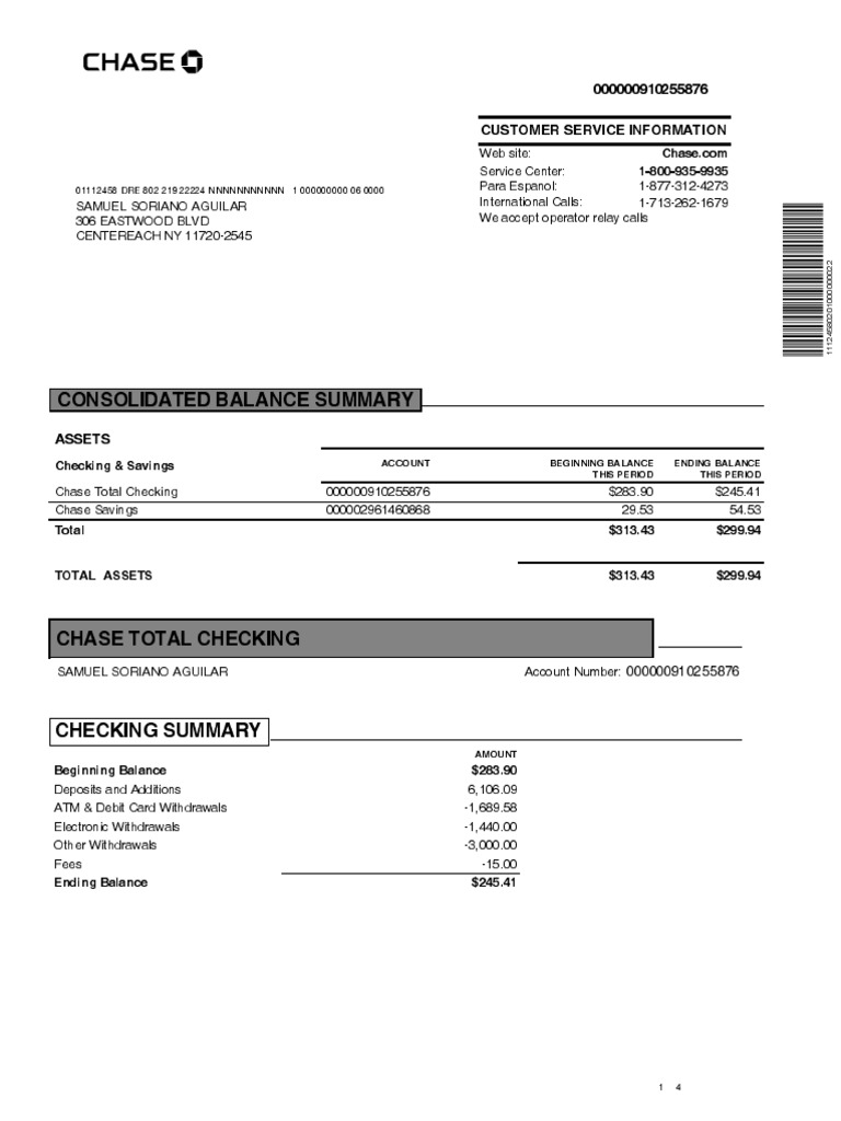 Chase Account Statement Summary | PDF | Debit Card | Payments