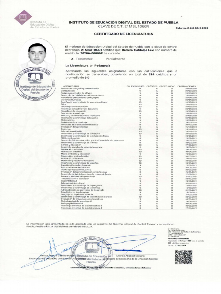 Certificado de Licenciatura en Pedagogia | PDF