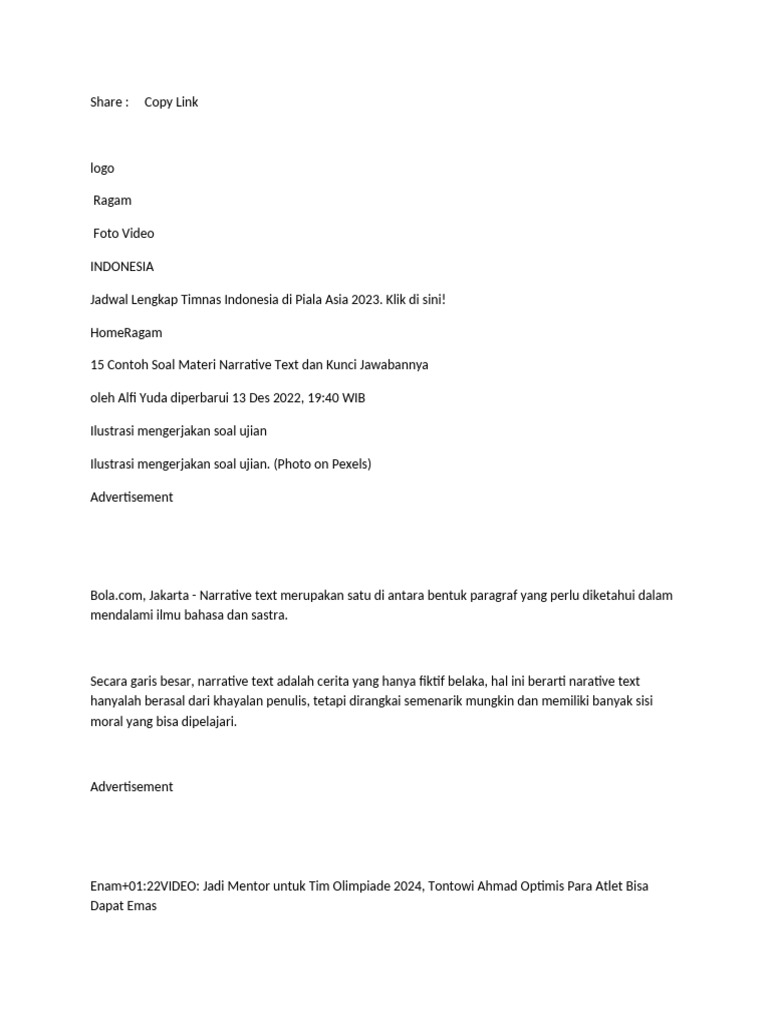 Contoh Soal Narrative Text Legenda | PDF | Association Football