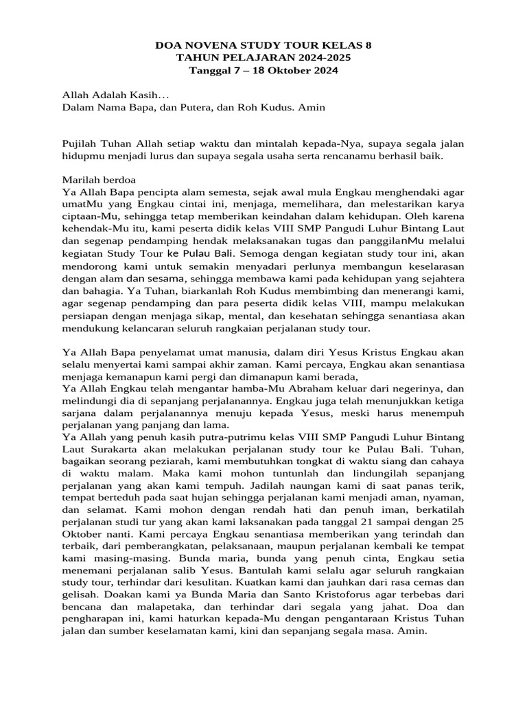 Doa Novena Study Tour 2024 | PDF