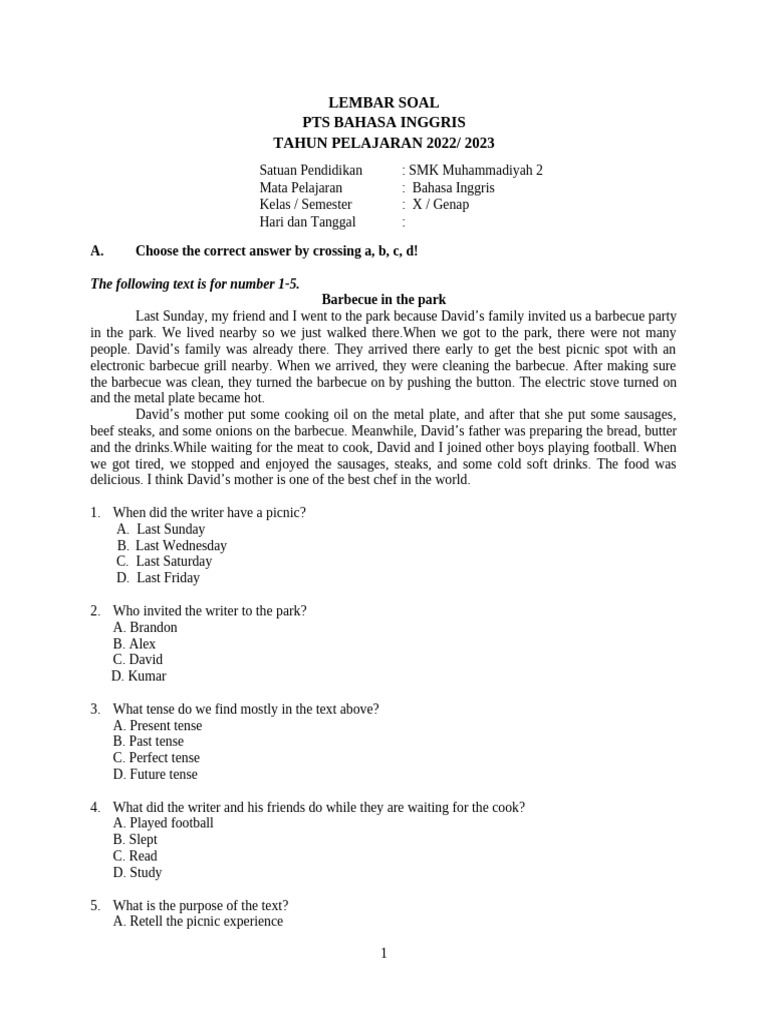 SOAL PTS BHS INGGRIS KLS X GENAP 2023 | PDF | Tyrant