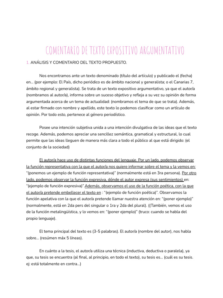 Comentario de Texto Expositivo Argumentativo | PDF | Verbo | Palabra