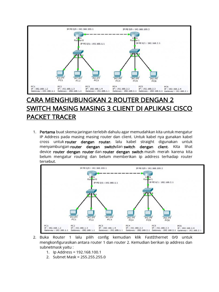 CARA MENGHUBUNGKAN 2 ROUTER DENGAN 2 SWITCH MASING MASING 3 CLIENT DI APLIKASI CISCO PACKET ...