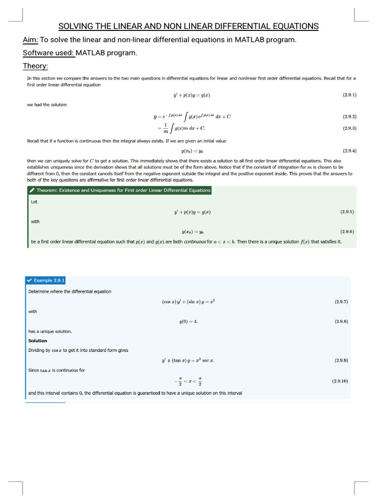 Linear and Non Linear Differential Equations | PDF