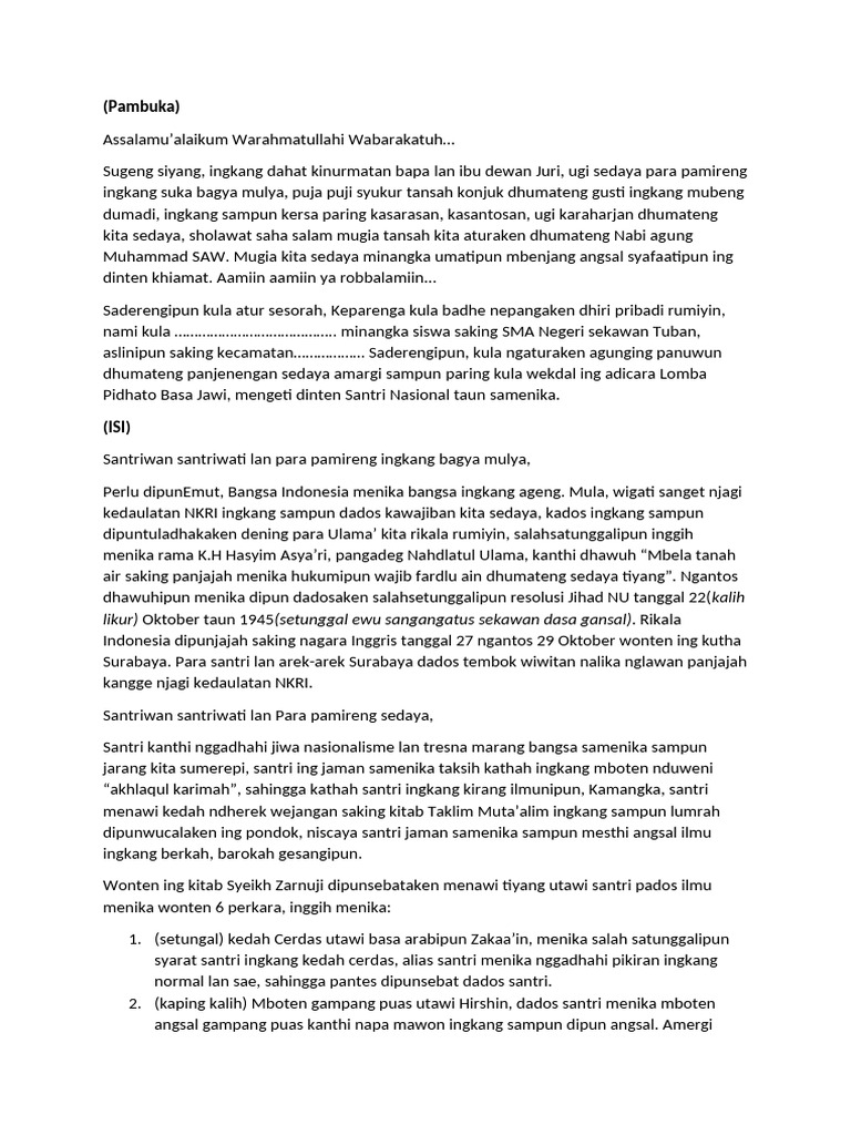 Bahan Pidhato Wicara Jawi Hasan 2021 | PDF