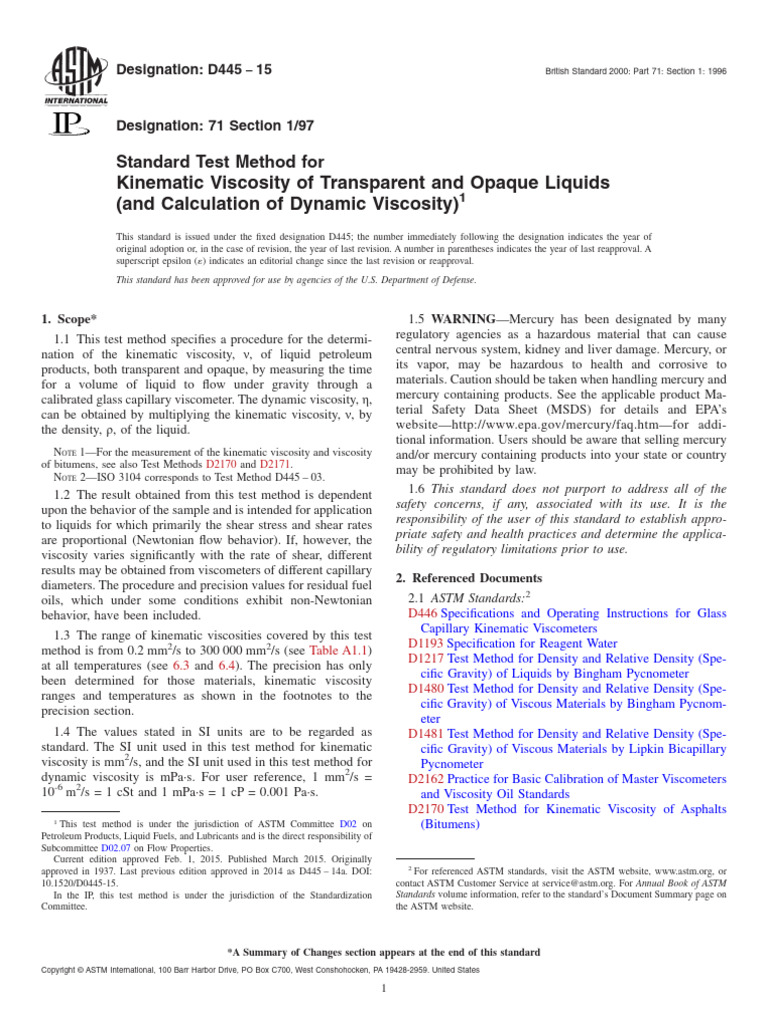ASTM Standard Viscosity Measurement | PDF | Viscosity | Calibration