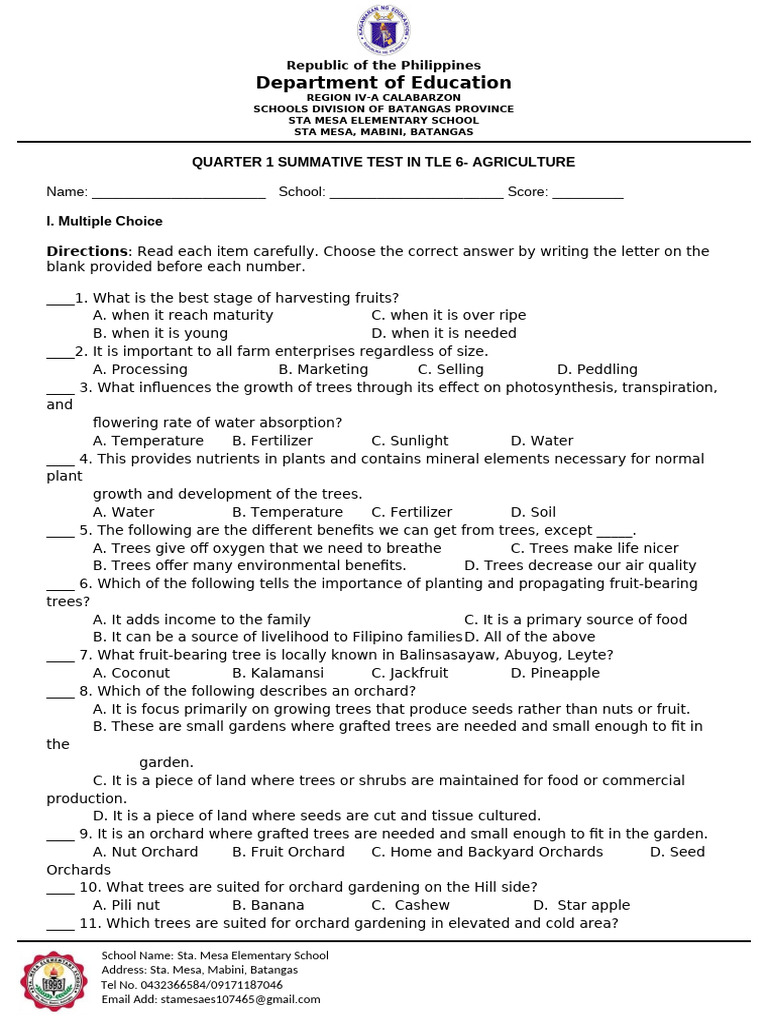 EPP 6 Summative Test | PDF | Grafting | Compost