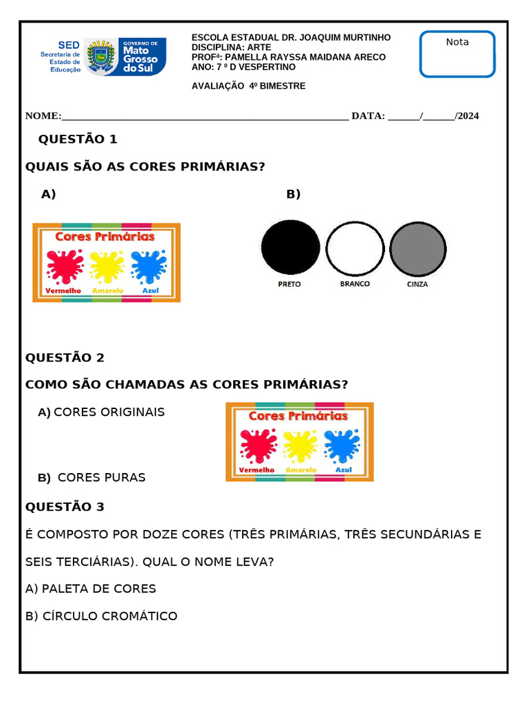 Avaliação de Artes - 7º Ano | PDF