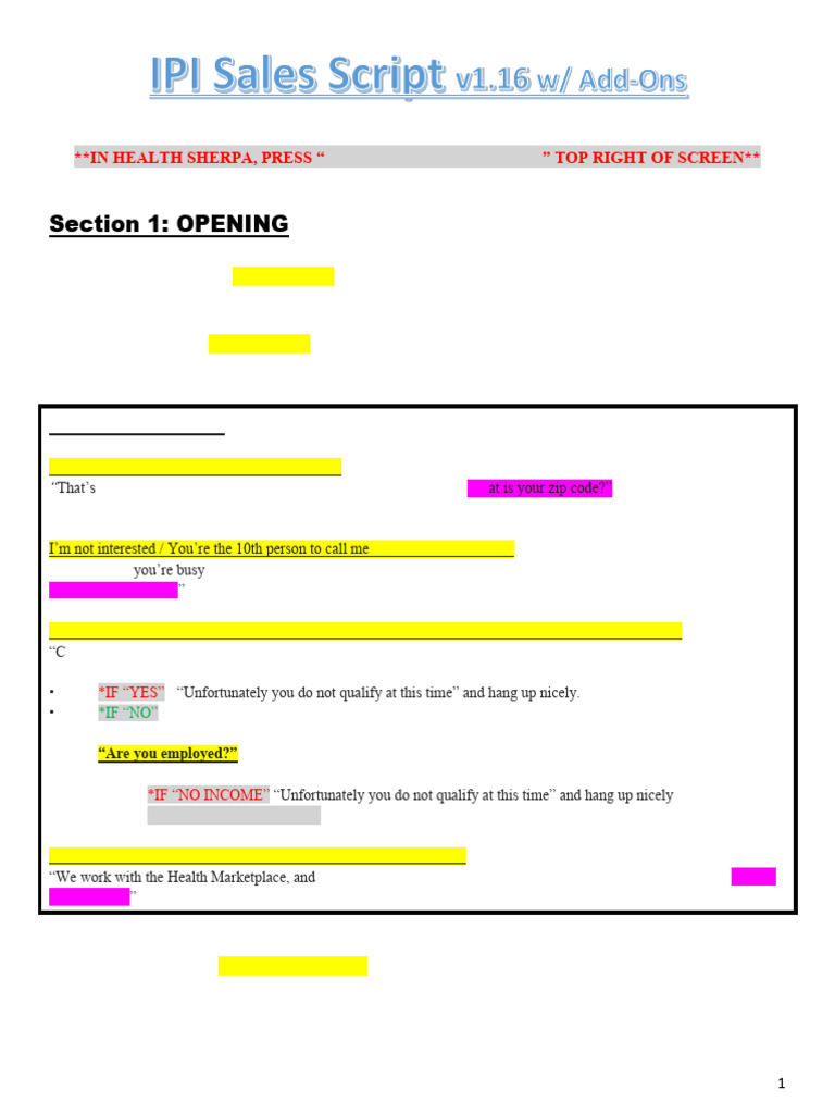 IPI ACA Sales Script 1.16 | PDF | Medicaid | Payments