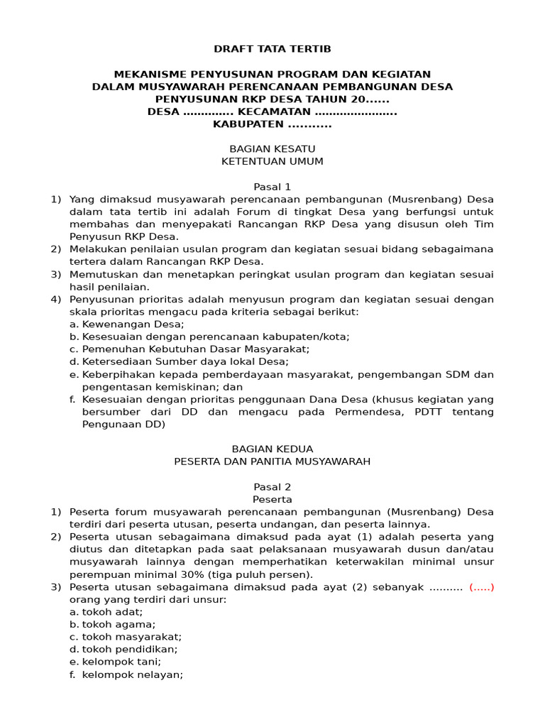 Draft Tatib Mekanisme Prioritas RKP Desa 18 | PDF