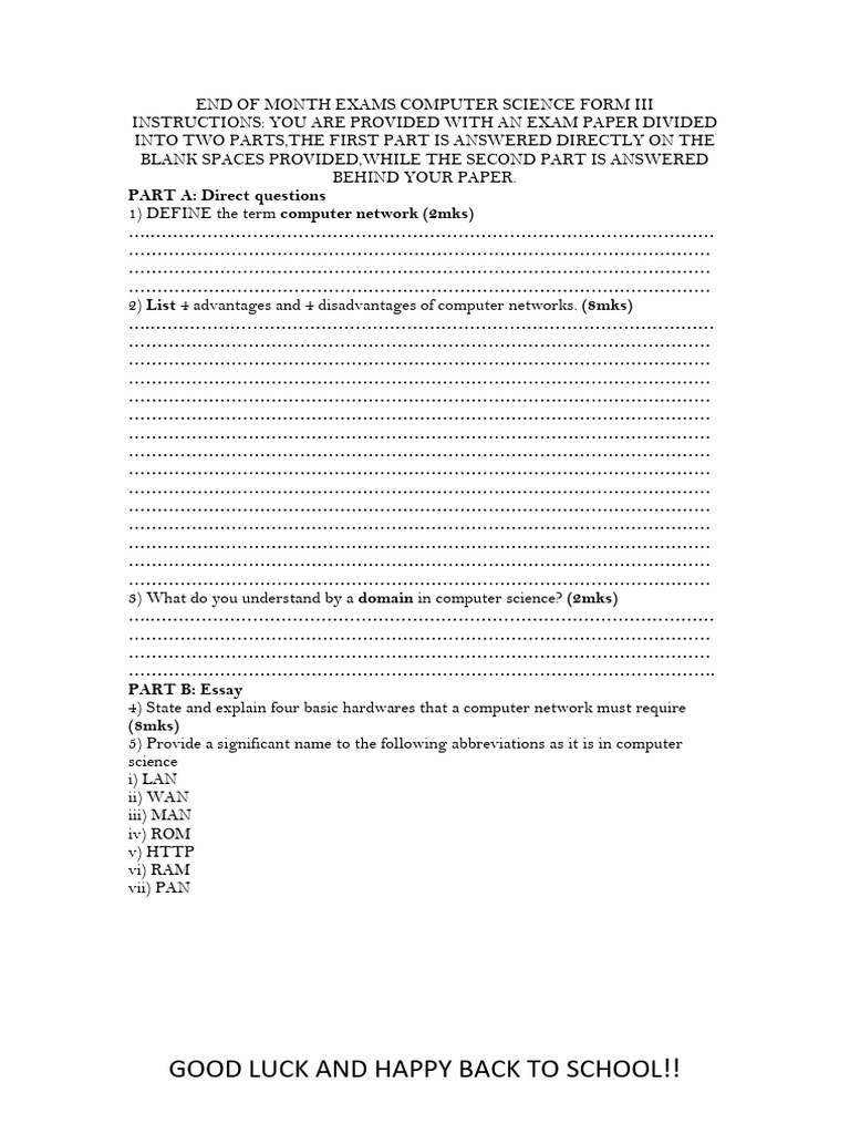 End of Exams Computer Science Form III | PDF