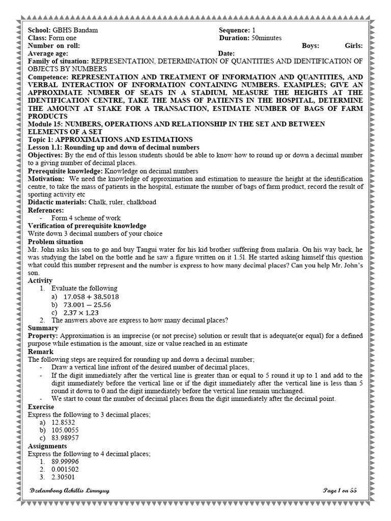 Maths-Form-4 LESSON ONE INEX | PDF | Significant Figures | Equations