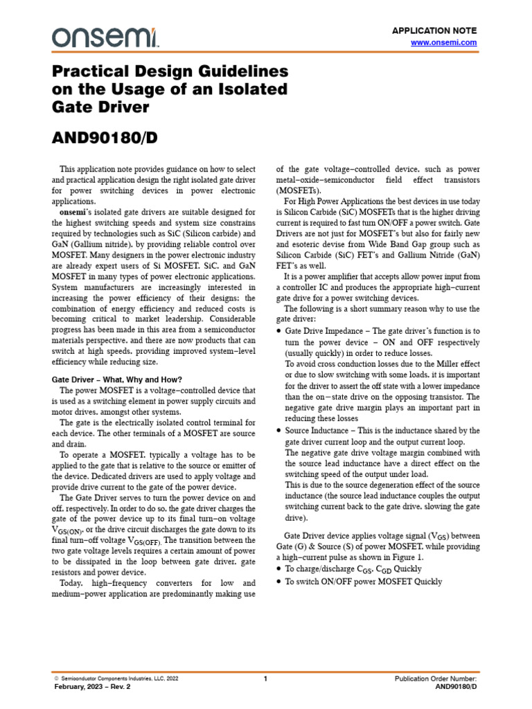 Design Guidelines On The Usage of An Isolated Gate Driver | PDF | Field Effect Transistor | Mosfet