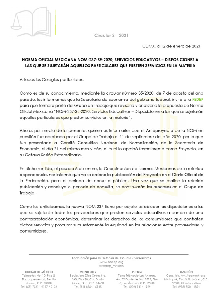 Circular 3 2021 NOM 237 Servicios Educativos | PDF | Los consumidores ...