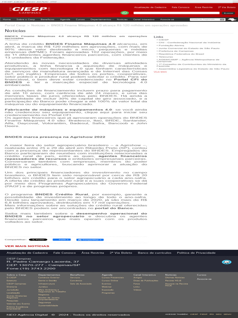 Notícias BNDES Finame Máquinas 4.0 Alcança R$ 120 Milhões em Operações ...