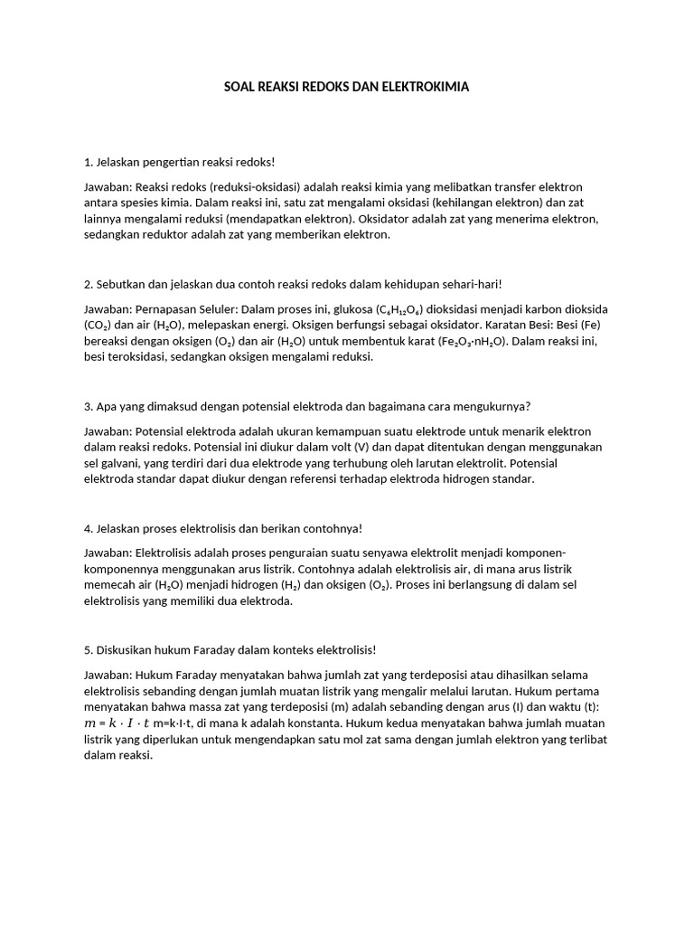 Soal Reaksi Redoks Dan Elektrokimia | PDF