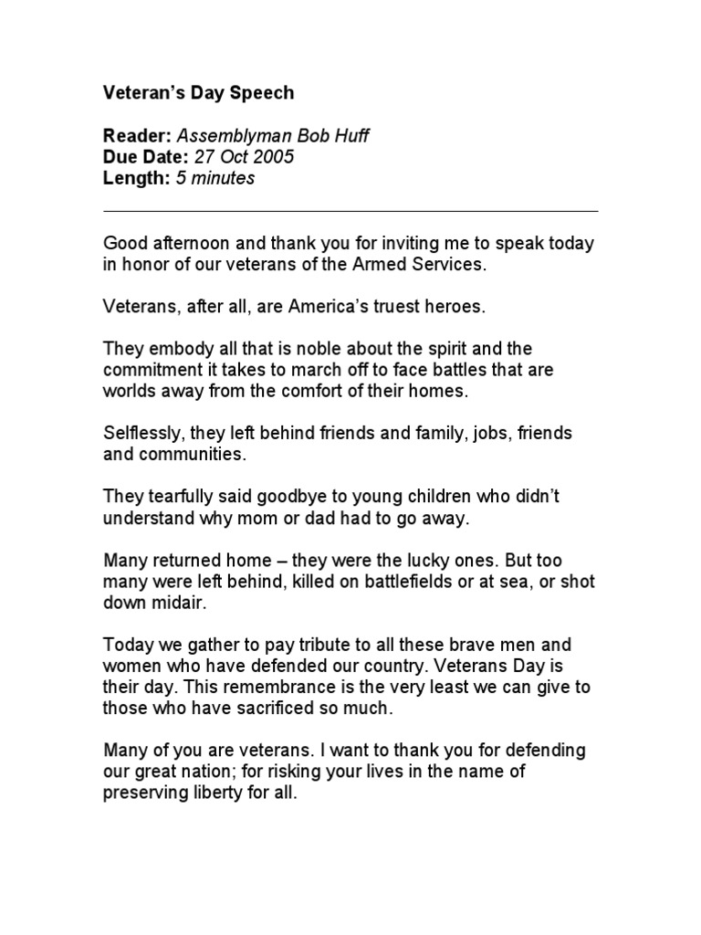 Huff Veterans Day Speech | Download Free PDF | Unrest