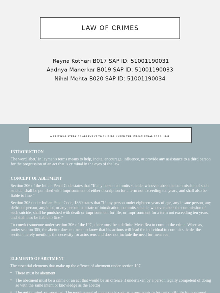 Law of Crimes - b017, b019, b020 | PDF | Aiding And Abetting | Mens Rea