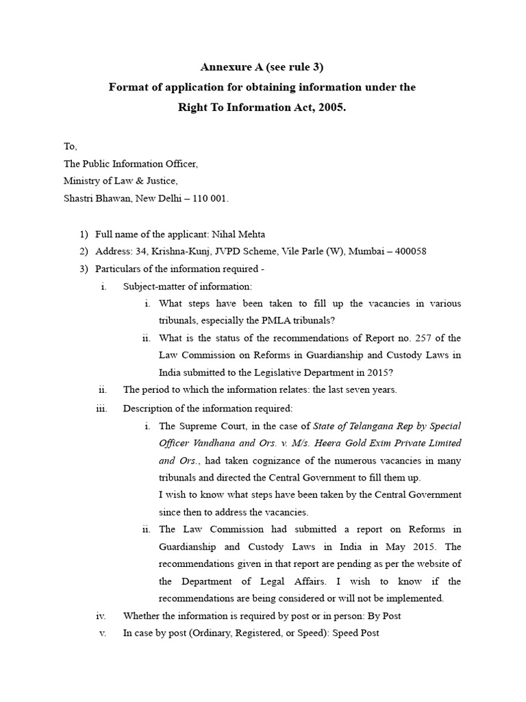Nihal Mehta B020 - RTI Application | PDF | Government | Public Law