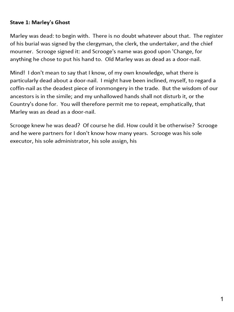 A Christmas Carol (Stave I) (Student Copy) | PDF | Jacob Marley ...