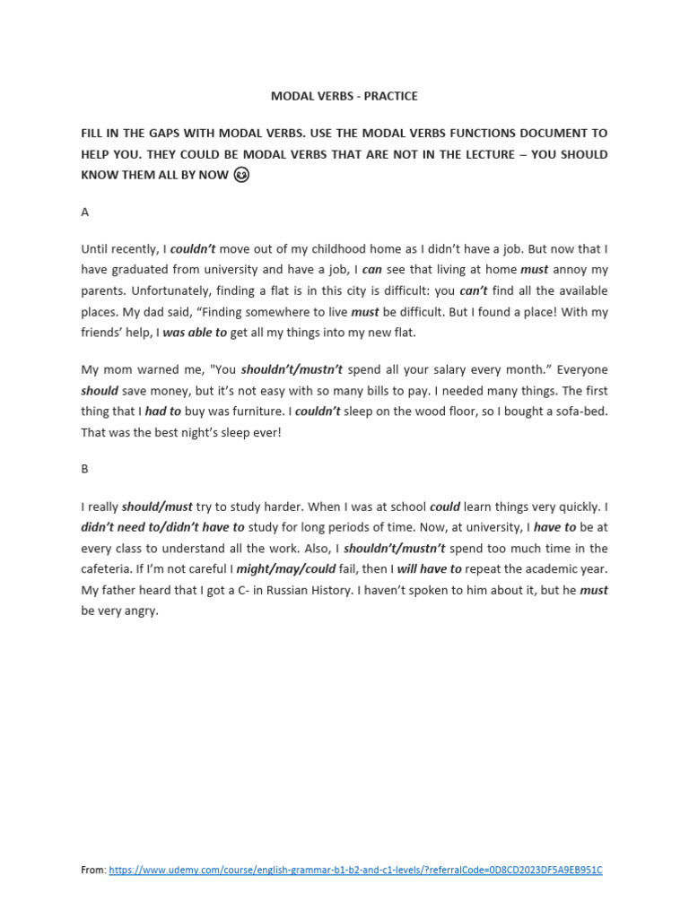 Answers 4 Extra Modals Practice | PDF