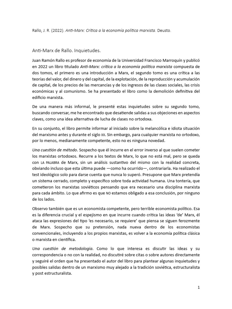 Anti-Marx. Crítica La Economía Política Marxista, Reseña | PDF ...