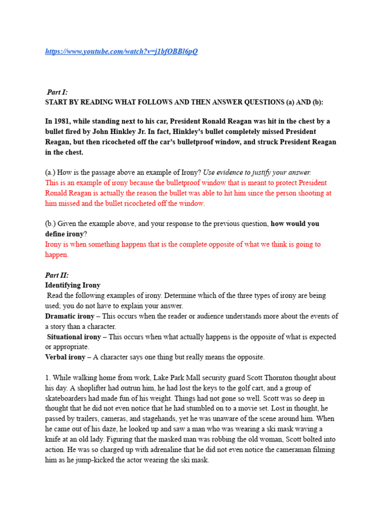 Identifying Types of Irony Worksheet | PDF | Irony