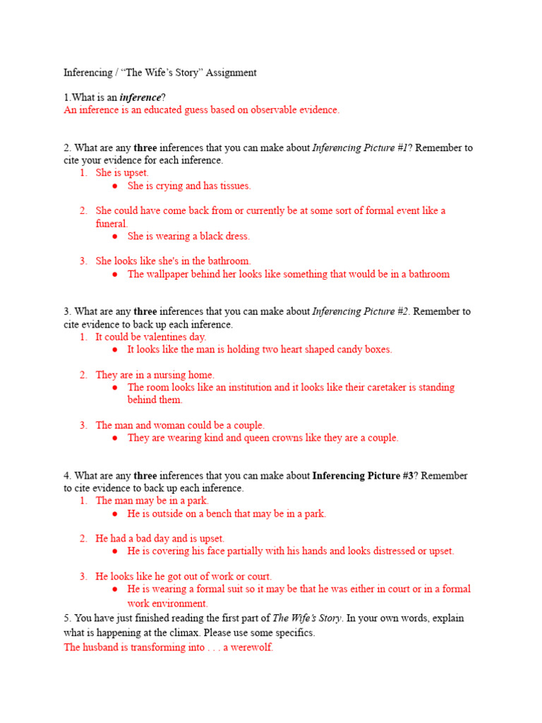 Inferencing & "The Wife's Story" Analysis | PDF