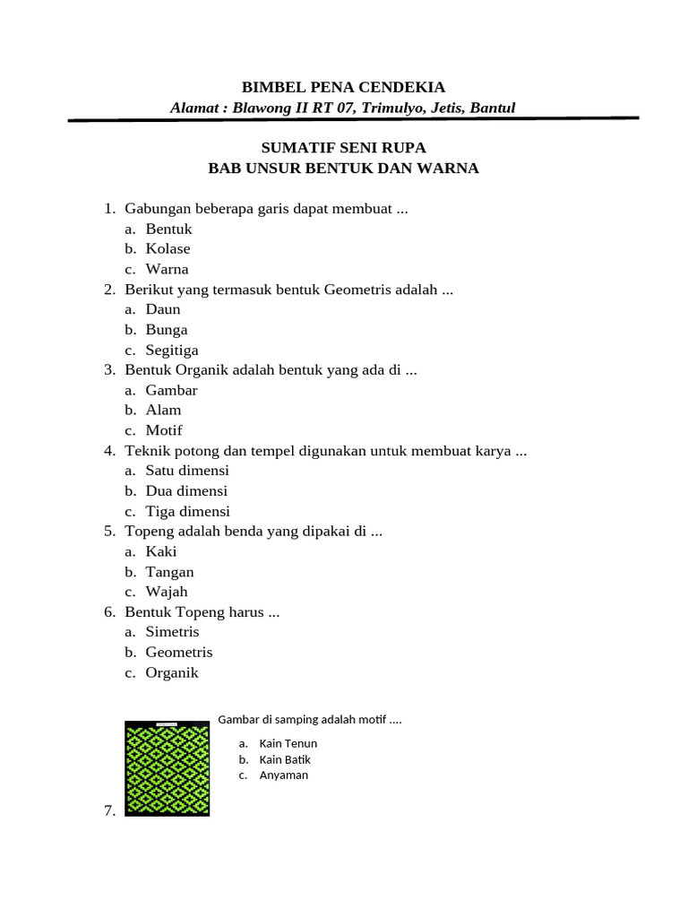 Soal Seni Rupa: Bentuk dan Warna | PDF