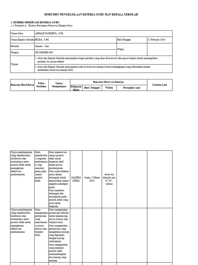 Form Observasi Guru (Form A - D) - www.kherysuryawan.id | PDF