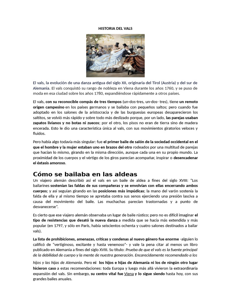 Historia Del Vals | PDF | Valses | Bailes