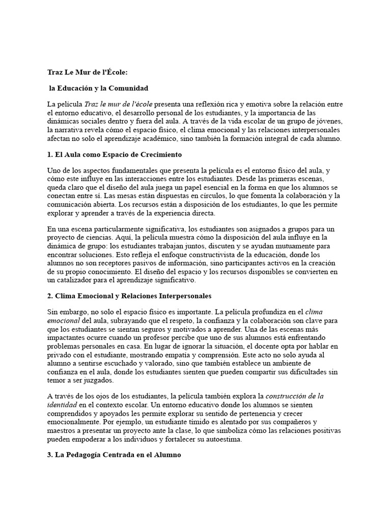 Traz Le Mur de l'École_ | PDF | Salón de clases | Maestros
