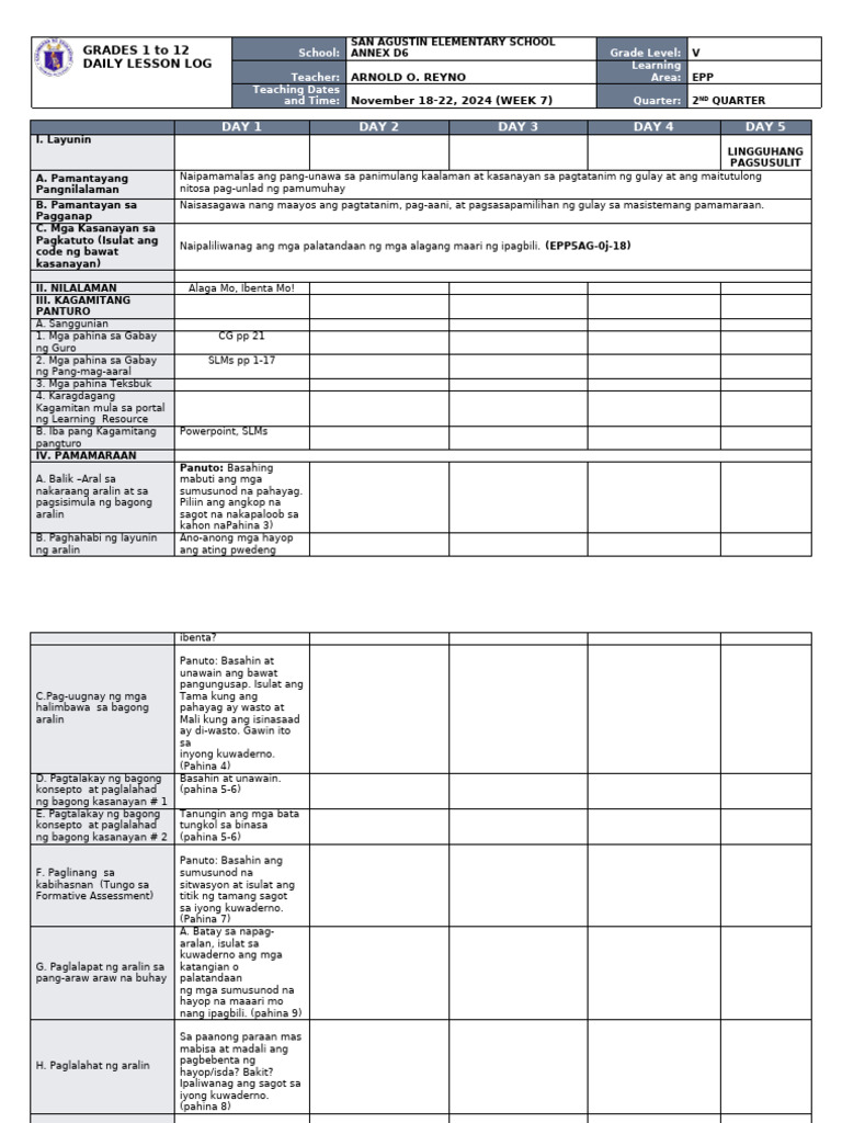 DLL - Epp 5 - Q2 - W5 | PDF